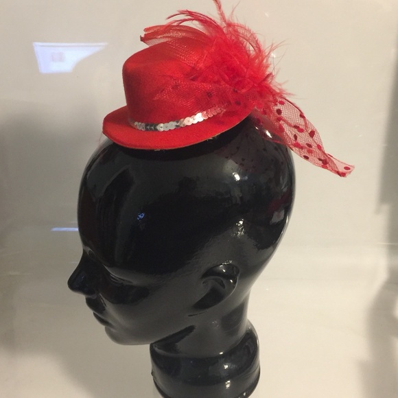 Unbranded | Accessories | Red Mini Tophat With Red Feathers Sequin ...